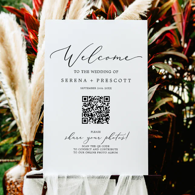 Delicate Black Wedding Photo Album Qr Code Welcome Foam Board Zazzle