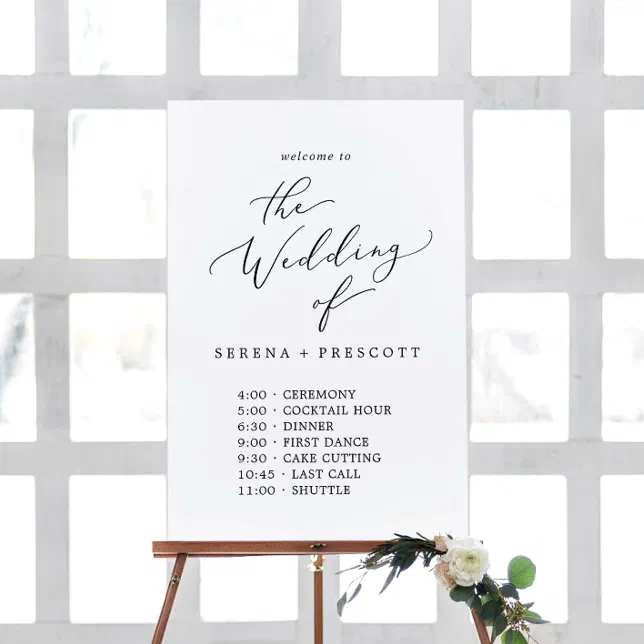 Delicate Black Wedding Welcome Order of Events Foam Board | Zazzle