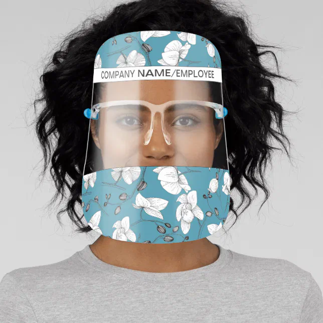 Delicate black & white orchids floral blue face shield | Zazzle