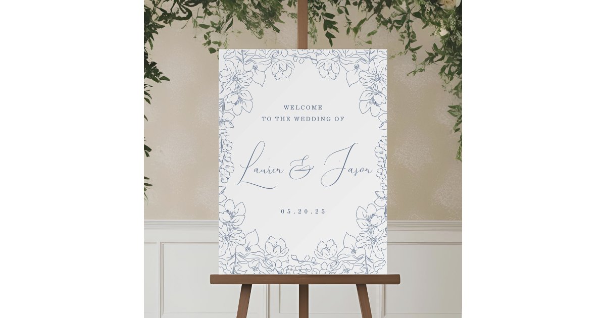 Delicate Blue Floral Wedding Welcome Sign | Zazzle