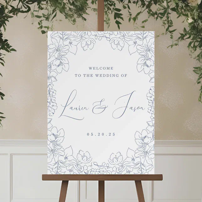 Delicate Blue Floral Wedding Welcome Sign | Zazzle