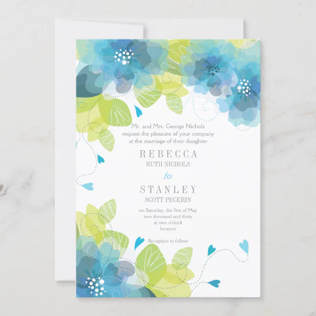 Delicate blue flowers floral spring wedding invitation | Zazzle