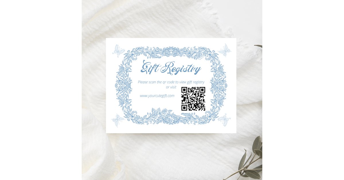 Delicate Blue Vintage Floral Gift Registry Enclosure Card | Zazzle