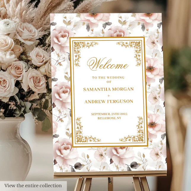Delicate Blush ivory Gold Wedding Welcome Sign | Zazzle
