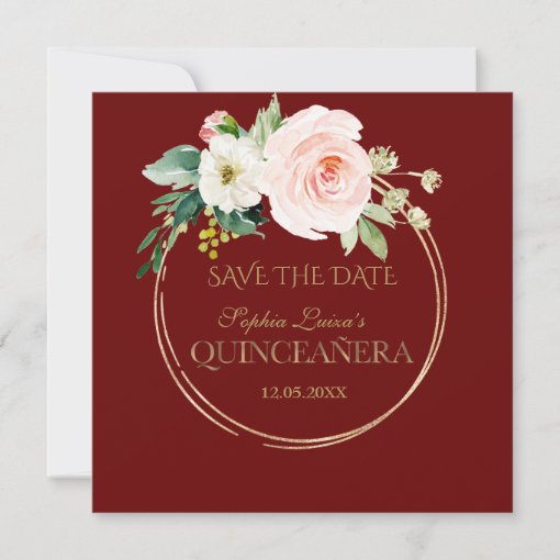 Delicate Blush White Flowers Gold Quinceañera Save The Date | Zazzle