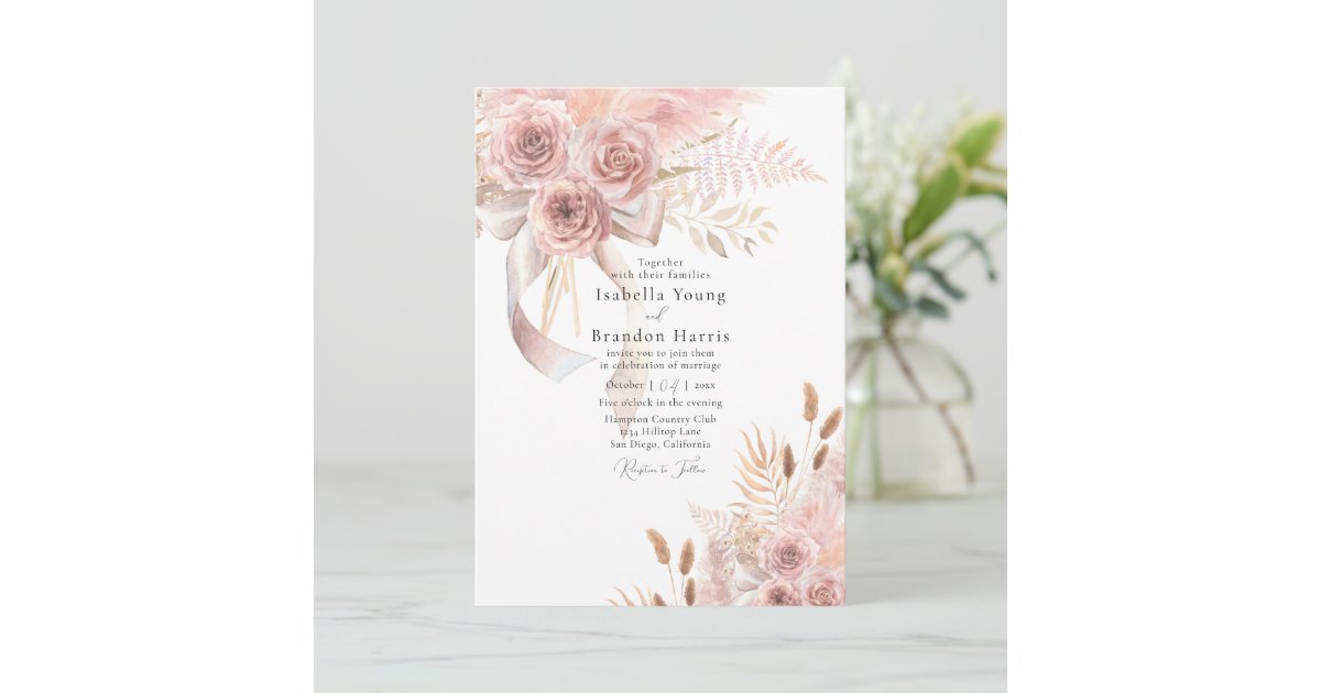 Delicate Bohemian Pink Floral Wedding Invitation | Zazzle