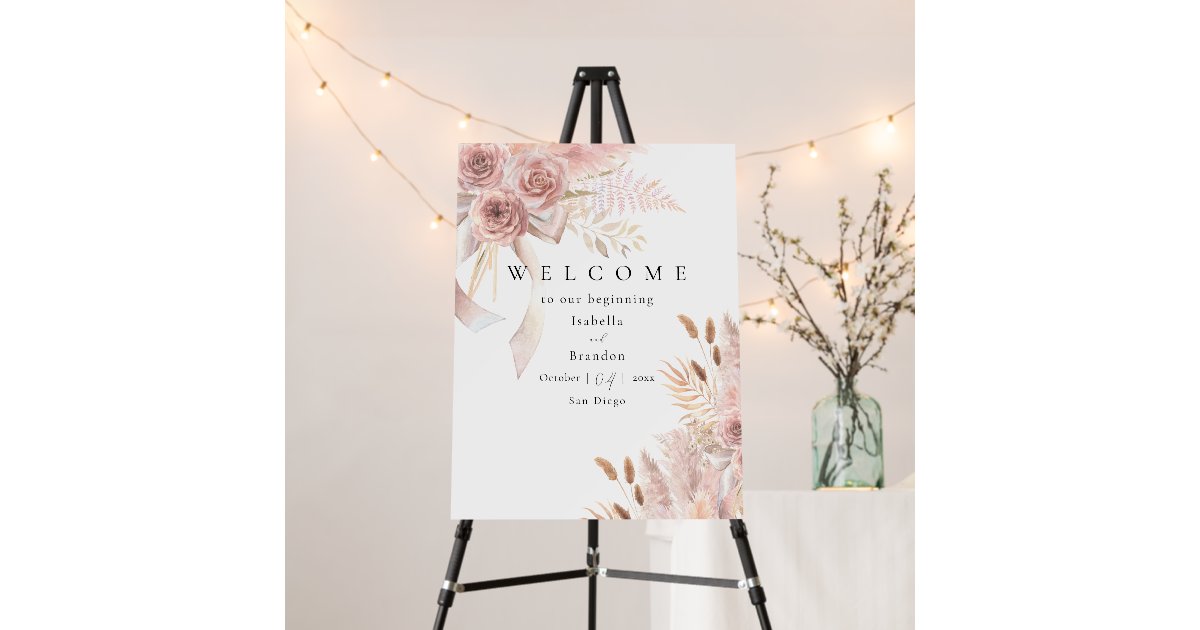 Delicate Bohemian Pink Floral Welcome Sign | Zazzle