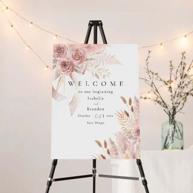 Delicate Bohemian Pink Floral Welcome Sign | Zazzle