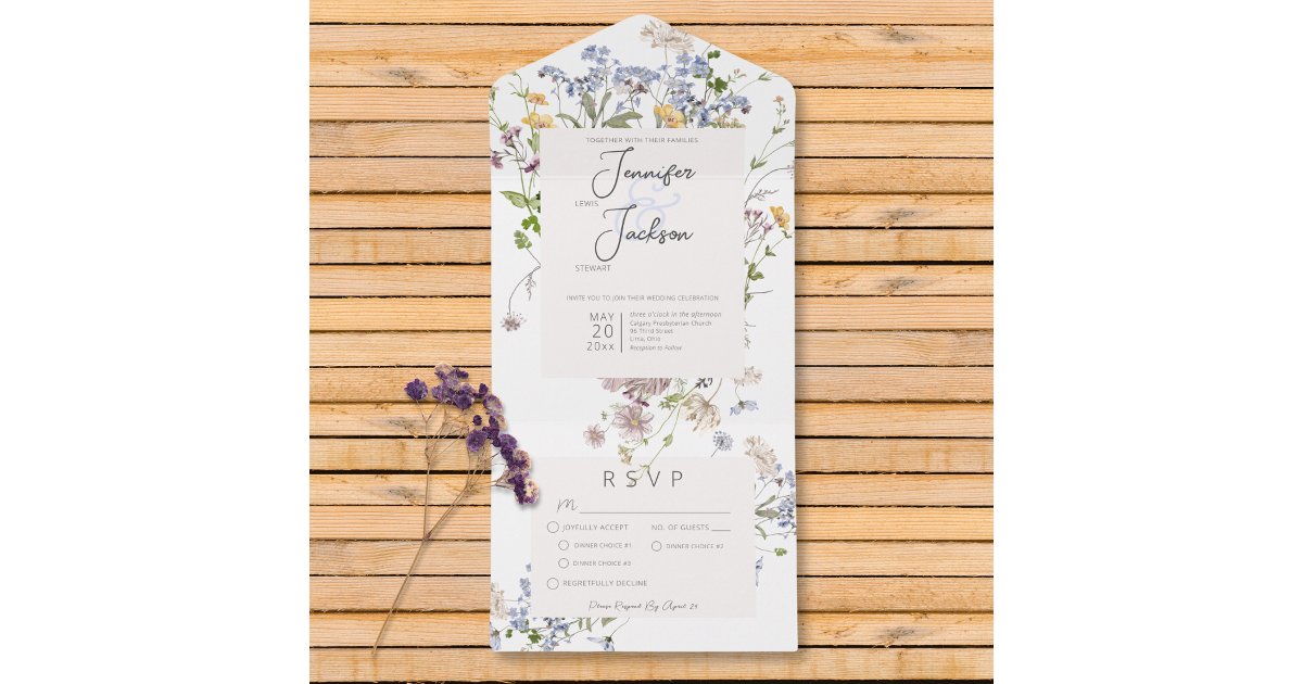 Delicate Boho Wildflowers White Dinner All In One Invitation | Zazzle