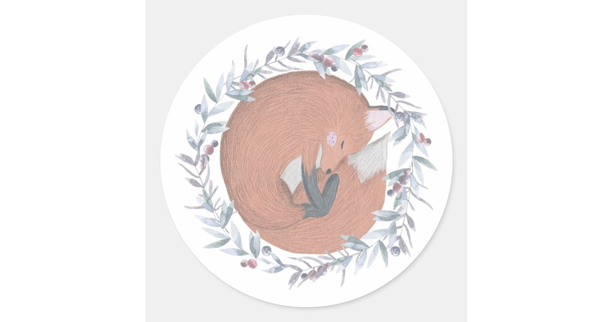 Delicate Botanical Fox Classic Round Sticker | Zazzle