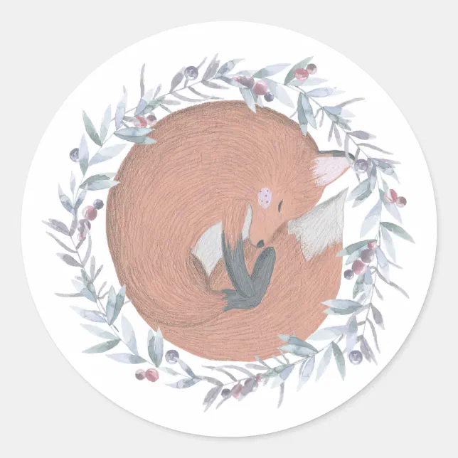 Delicate Botanical Fox Classic Round Sticker | Zazzle