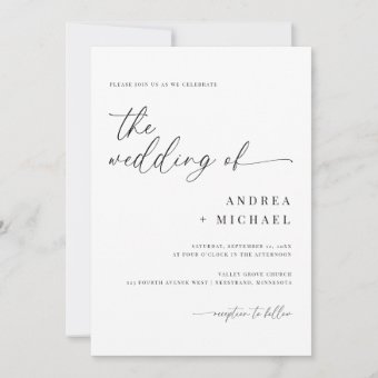 Delicate Calligraphy All in One Modern Wedding Invitation | Zazzle