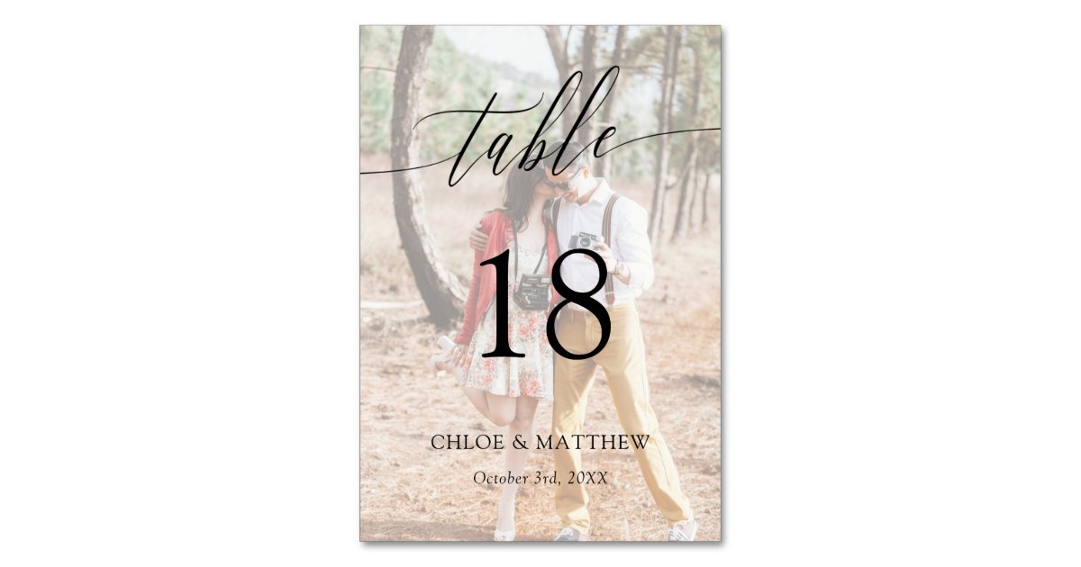 Delicate Calligraphy - Custom Photo Table Number | Zazzle