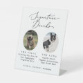 Delicate Calligraphy Dog Photo Signature Drinks Pedestal Sign | Zazzle