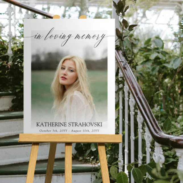 Delicate Calligraphy In Loving Memory Photo White Foam Board | Zazzle