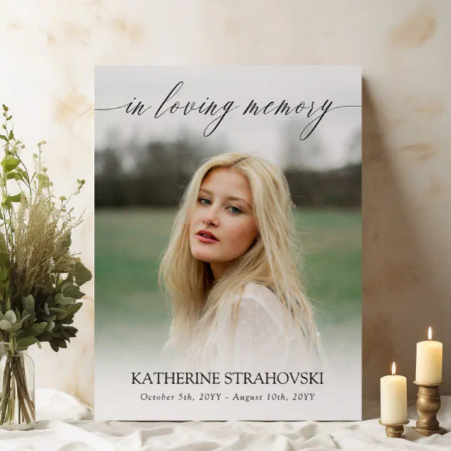 Delicate Calligraphy In Loving Memory With Photo Foam Board | Zazzle