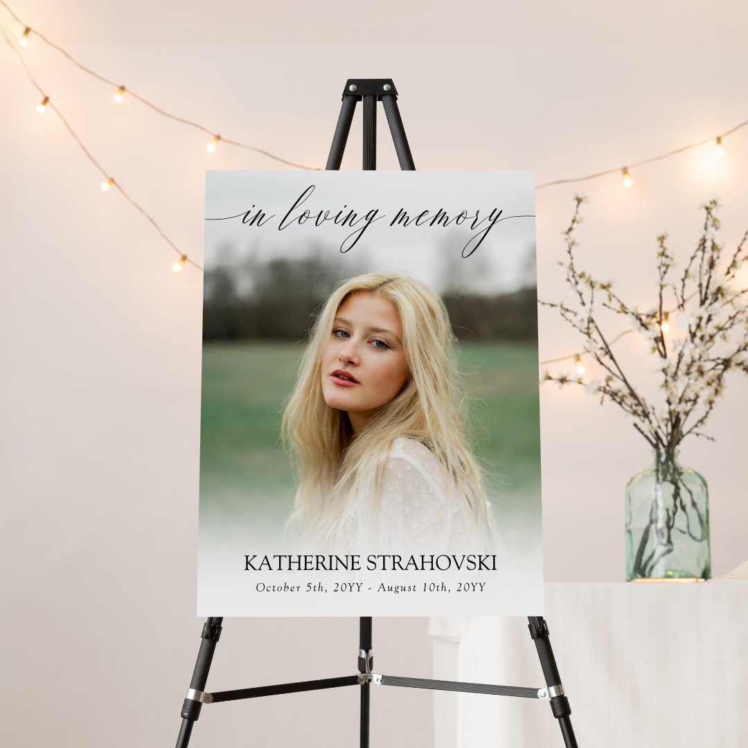Delicate Calligraphy In Loving Memory With Photo Foam Board | Zazzle