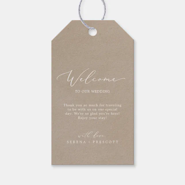 Delicate Calligraphy | Kraft Wedding Welcome Gift Tags | Zazzle