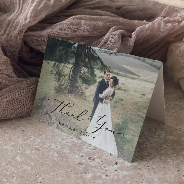 Delicate Calligraphy Light Photo Overlay Thank You Card | Zazzle