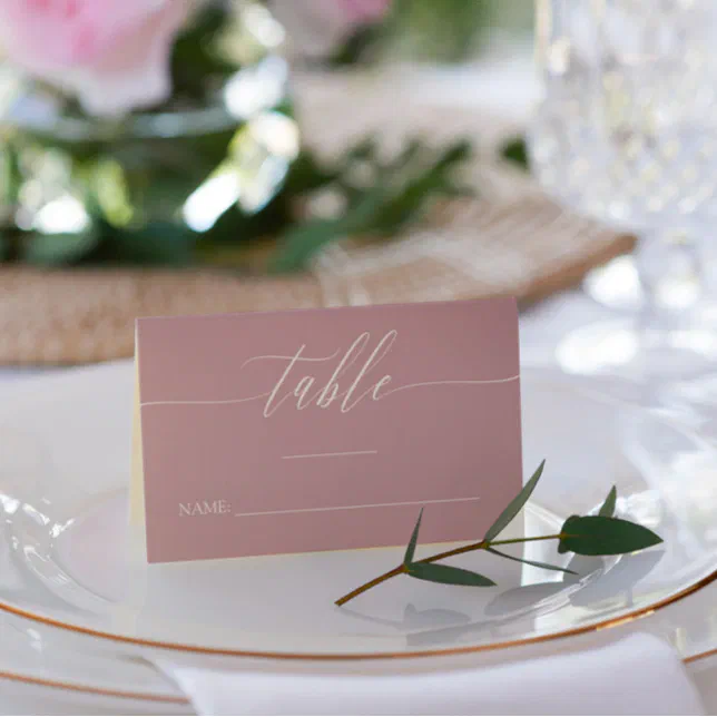 Delicate Calligraphy Quartz Names & Wedding Date Place Card | Zazzle