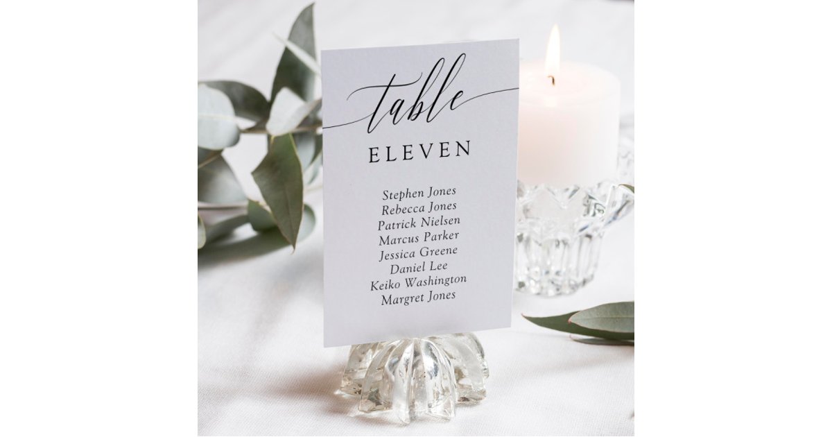 Delicate Calligraphy Table Number Guest Names | Zazzle