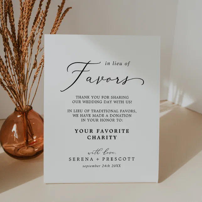 Delicate Calligraphy Wedding In Lieu Of Favors Pedestal Sign | Zazzle