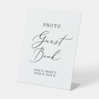 Delicate Calligraphy Wedding Photo Guest Book Pedestal Sign | Zazzle