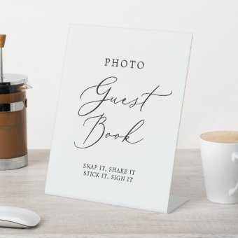 Delicate Calligraphy Wedding Photo Guest Book Pedestal Sign | Zazzle