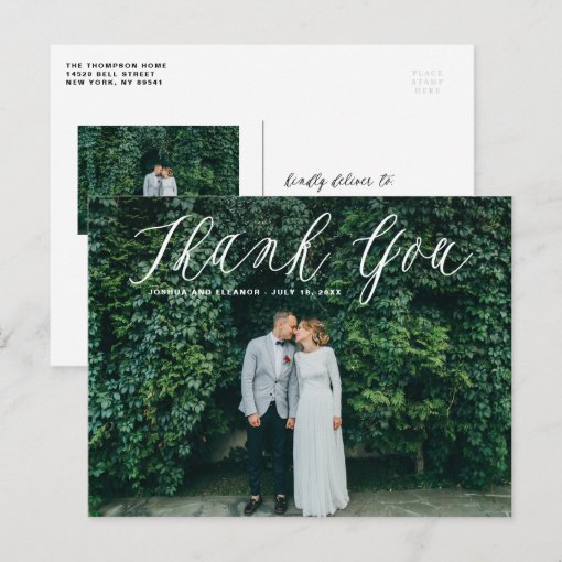 Delicate Calligraphy Wedding Thank You Photo Postcard | Zazzle
