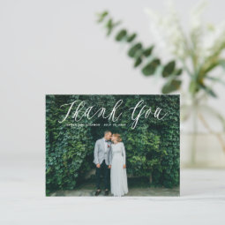 Delicate Calligraphy Wedding Thank You Photo Postcard | Zazzle