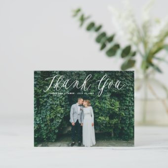 Delicate Calligraphy Wedding Thank You Photo Postcard | Zazzle