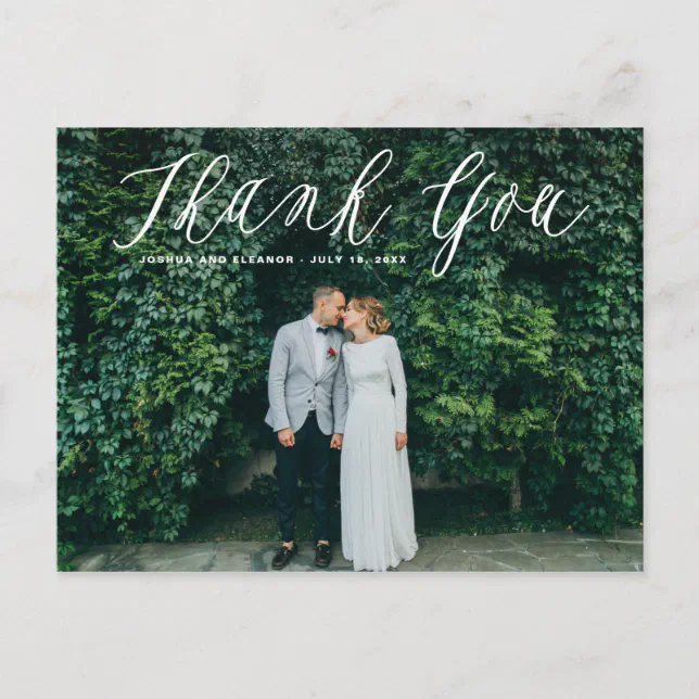 Delicate Calligraphy Wedding Thank You Photo Postcard | Zazzle