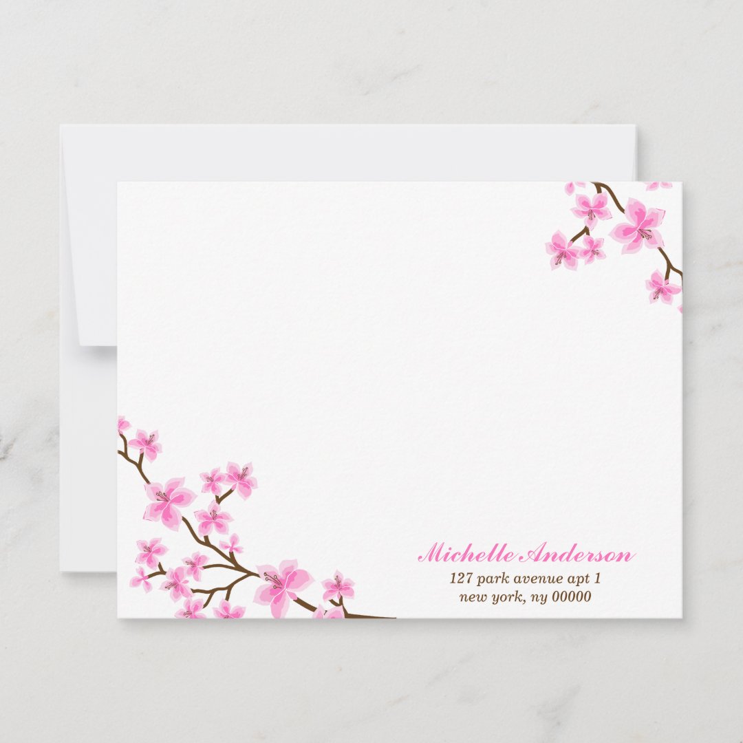 Delicate Cherry Blossoms Custom Flat Note Cards | Zazzle