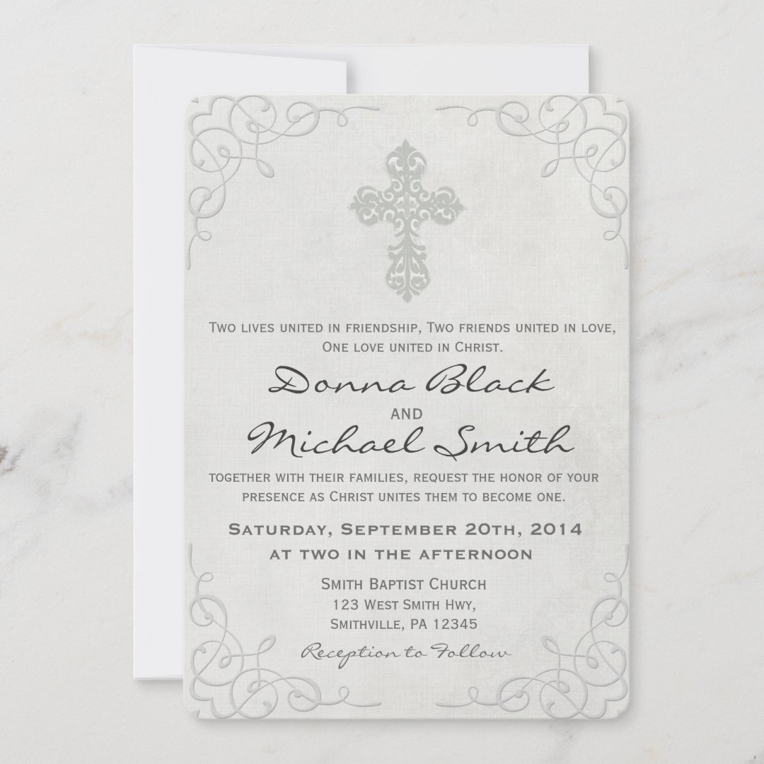 Delicate Cross Religious Wedding Invitations | Zazzle