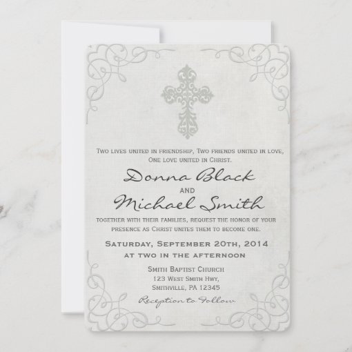 Delicate Cross Religious Wedding Invitations | Zazzle
