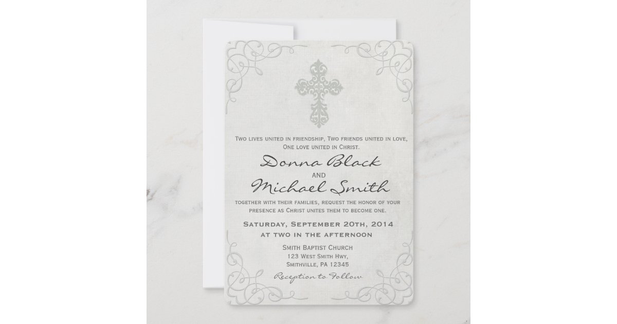 Delicate Cross Religious Wedding Invitations | Zazzle