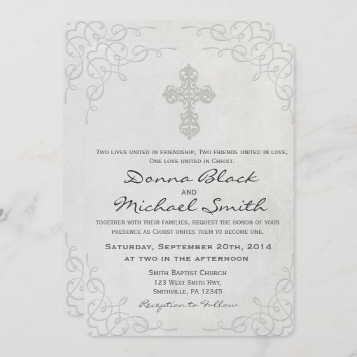 Delicate Cross Religious Wedding Invitations | Zazzle