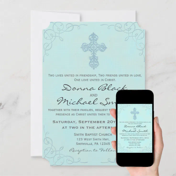 Delicate Cross Religious Wedding Invitations | Zazzle
