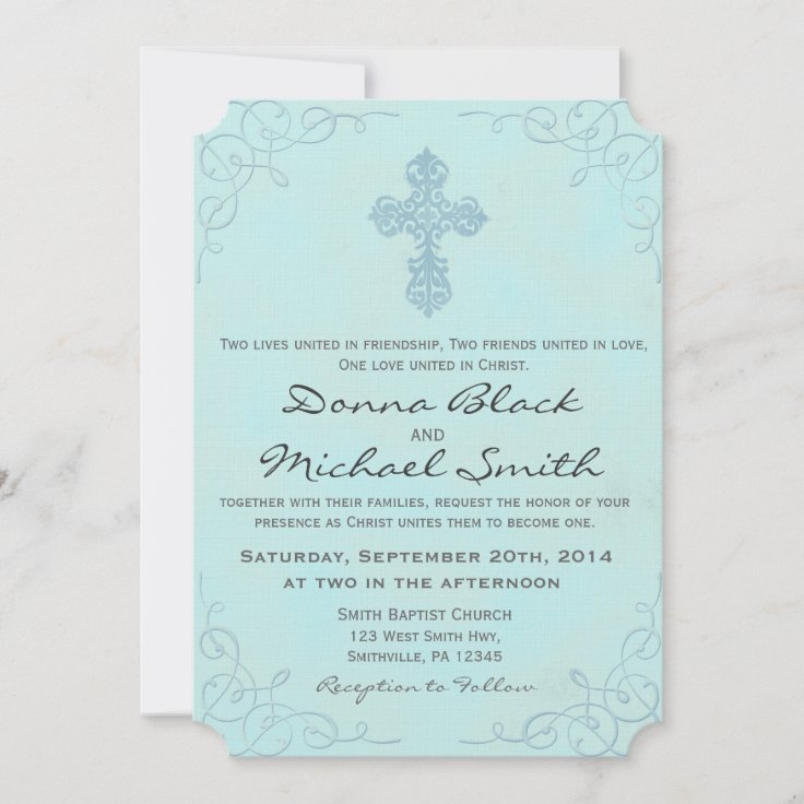 Delicate Cross Religious Wedding Invitations | Zazzle