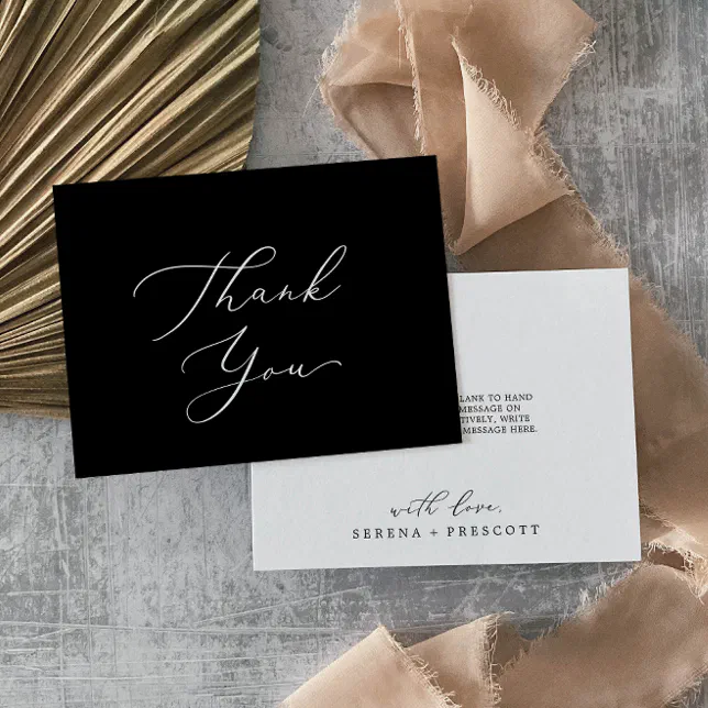 Delicate Dark Black Calligraphy Thank You Card | Zazzle