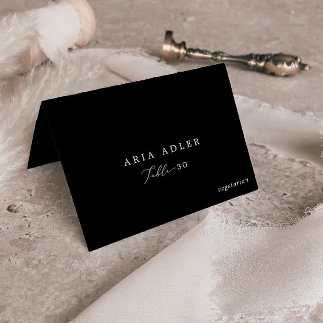 Delicate Dark Black Menu Option Place Cards | Zazzle