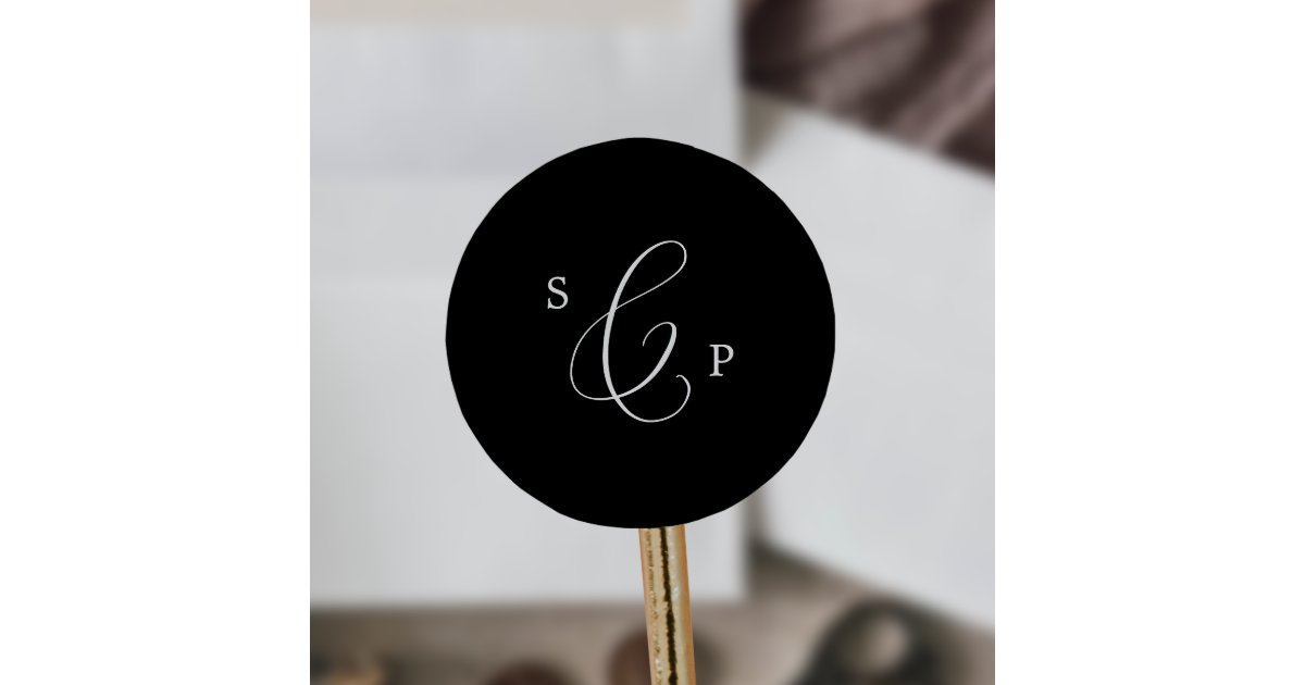 Delicate Dark Black Monogram Wedding Envelope Seal | Zazzle