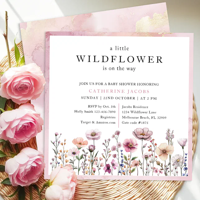 Delicate Dusty Pink Wildflower Baby Shower Invitat Invitation | Zazzle