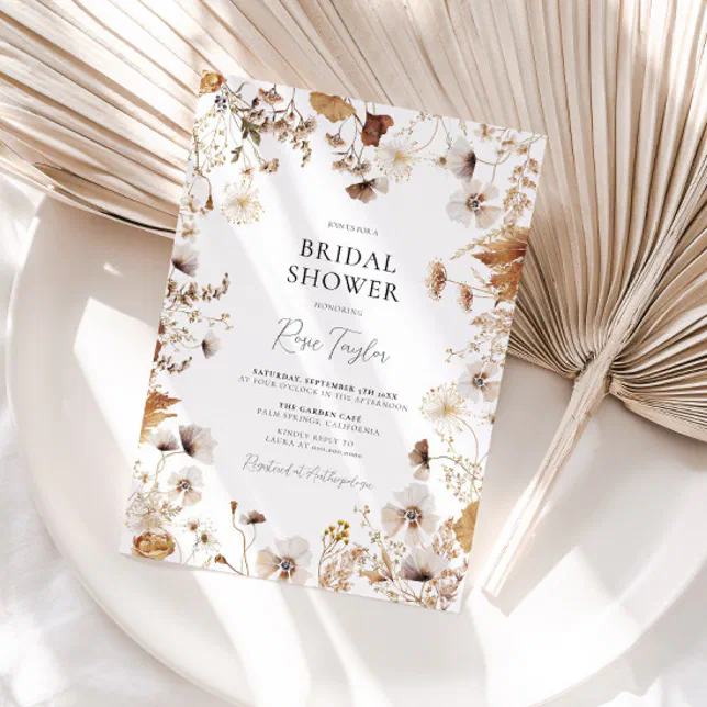 Delicate Earthy Wildflower Bridal Shower Invitation | Zazzle