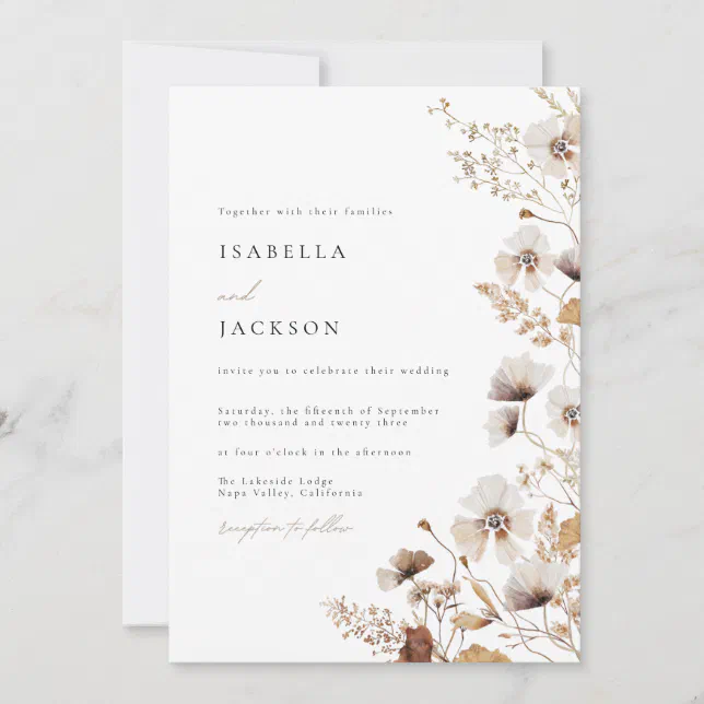 Delicate Earthy Wildflower Wedding Invitation | Zazzle
