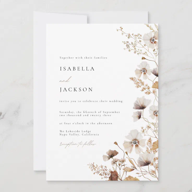 Delicate Earthy Wildflower Wedding Invitation | Zazzle