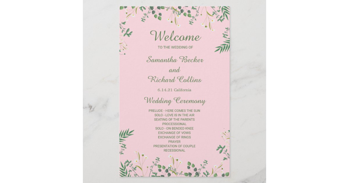 Delicate Floral Border Wedding Program | Zazzle