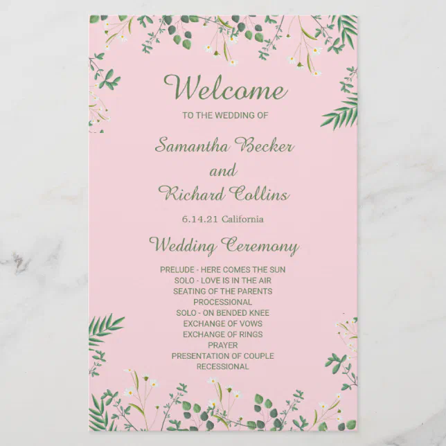 Delicate Floral Border Wedding Program | Zazzle