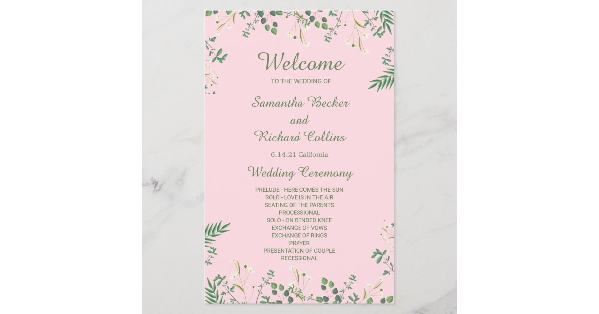 Delicate Floral Border Wedding Program | Zazzle
