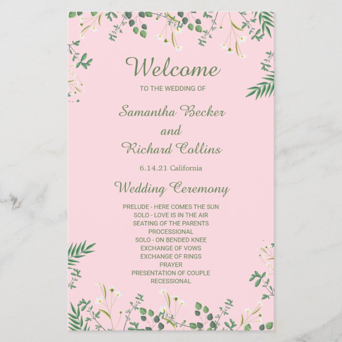 Delicate Floral Border Wedding Program | Zazzle.com